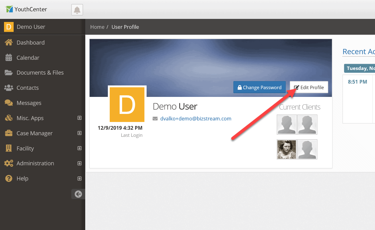 Updating your profile information - YouthCenter Docs