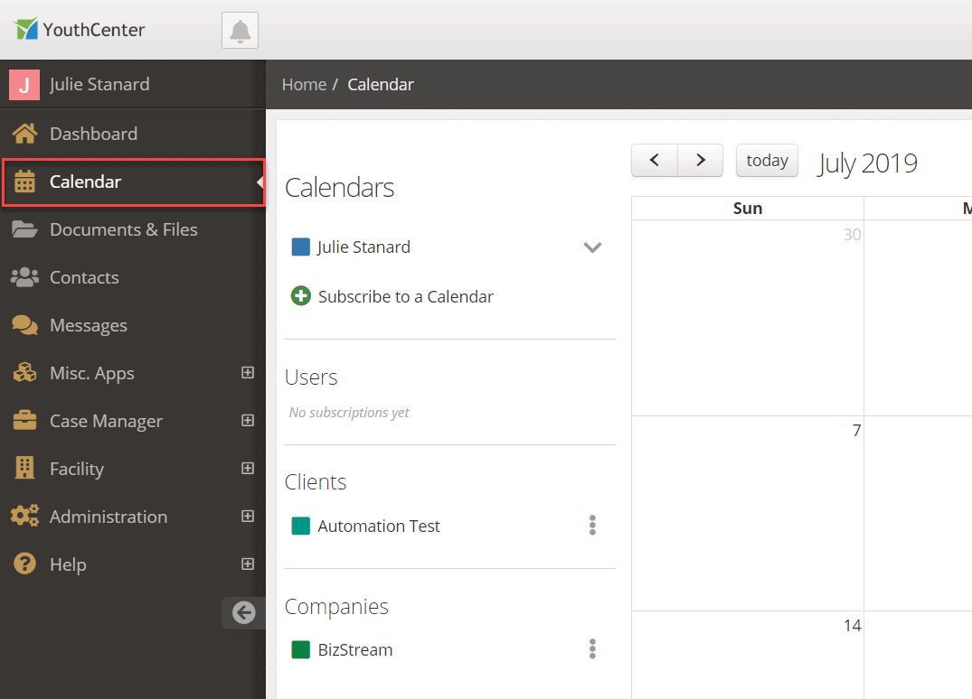 Calendar Application Basics - YouthCenter Docs