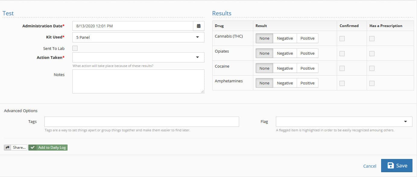 Adding a New Drug Test Report - YouthCenter Docs
