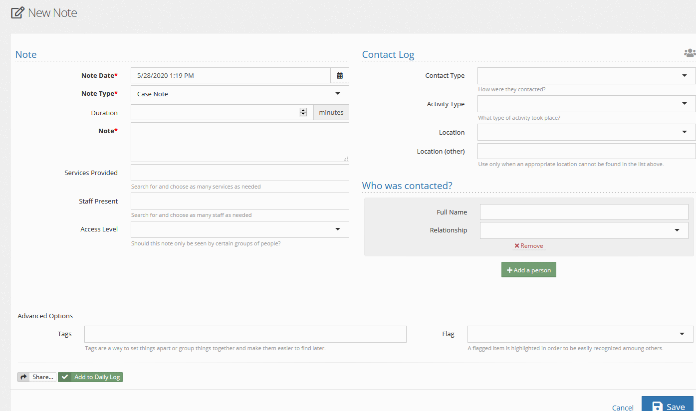 Adding a Client Note - YouthCenter Docs
