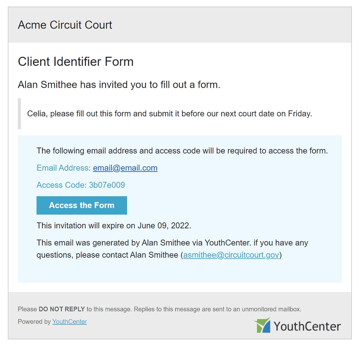 Setting up a form to allow invitations - YouthCenter Docs