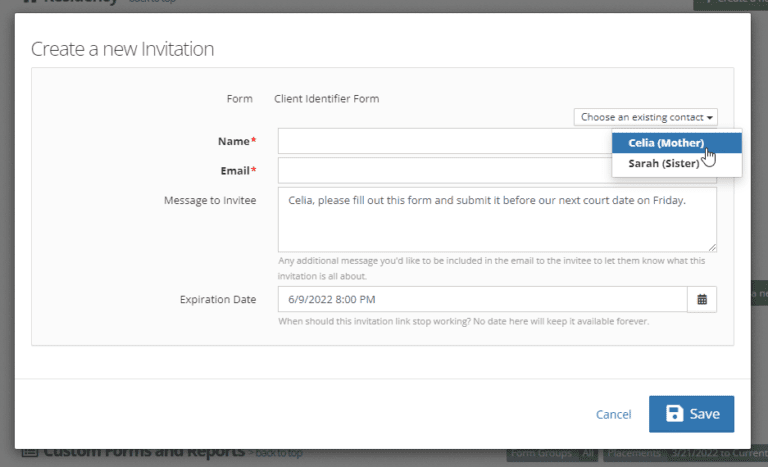Setting up a form to allow invitations - YouthCenter Docs